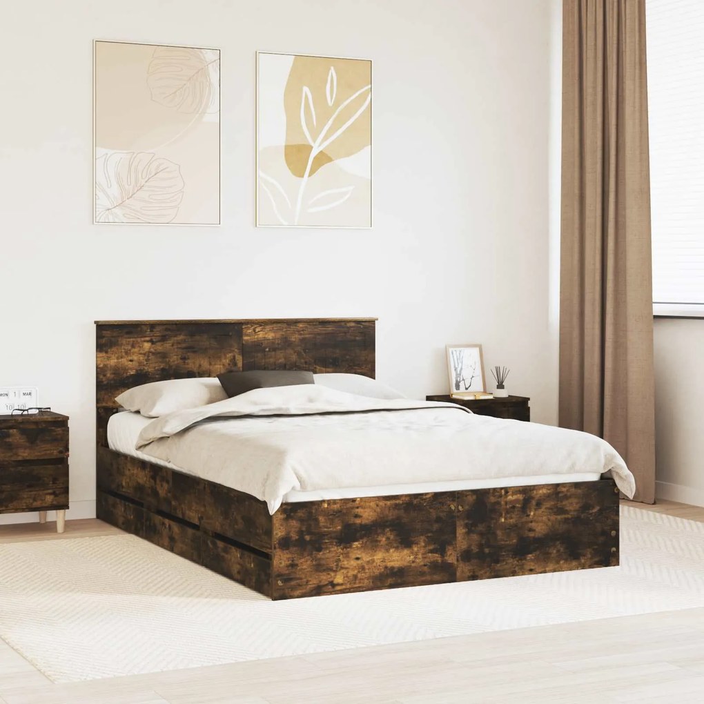 Rám postele s čelo Kouřový dub 135 x 190 cm Inženýrské dřevo 3410718