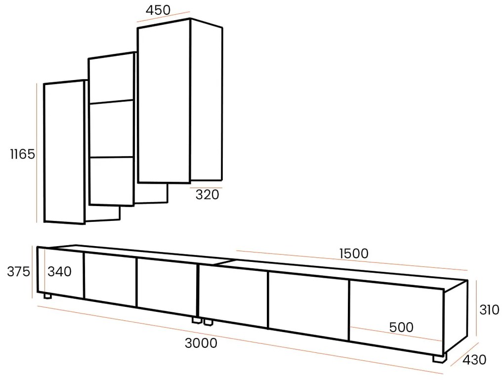 GAB Obývací stěna LORONA 17, Bílá 300 cm