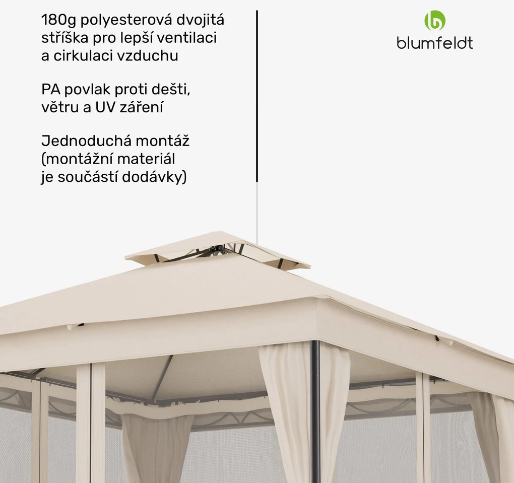 Blumfeldt Altán Mondo Dual 3x3 s dvojitou střechou a sítí proti hmyzu
