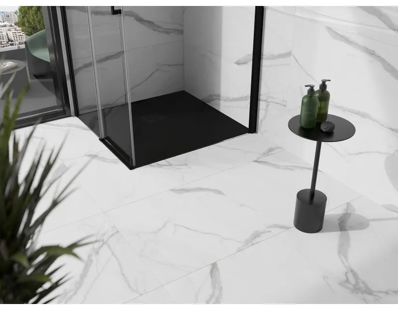 Mexen Stone+, čtvercová vanička z minerálního kompozitu 100 x 100 cm, černá, černá krytka, 44701010-B