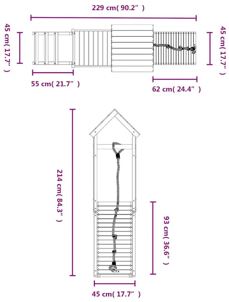 Hrací Věž S Lezeckou Stěnou Impregnované Borové Dřevo - Masivní dřevo douglasky