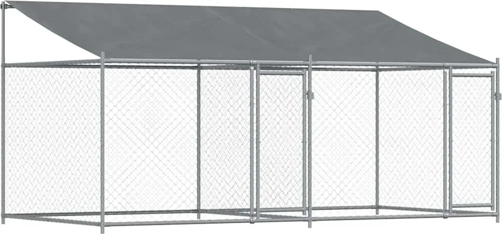 Klec pro psy se střechou a dvířky šedá 4x2x2 m pozinkovaná ocel 3209563