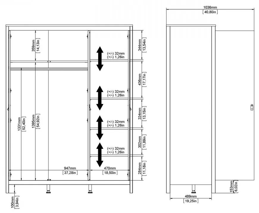 Šatní skříň Real II, bílá