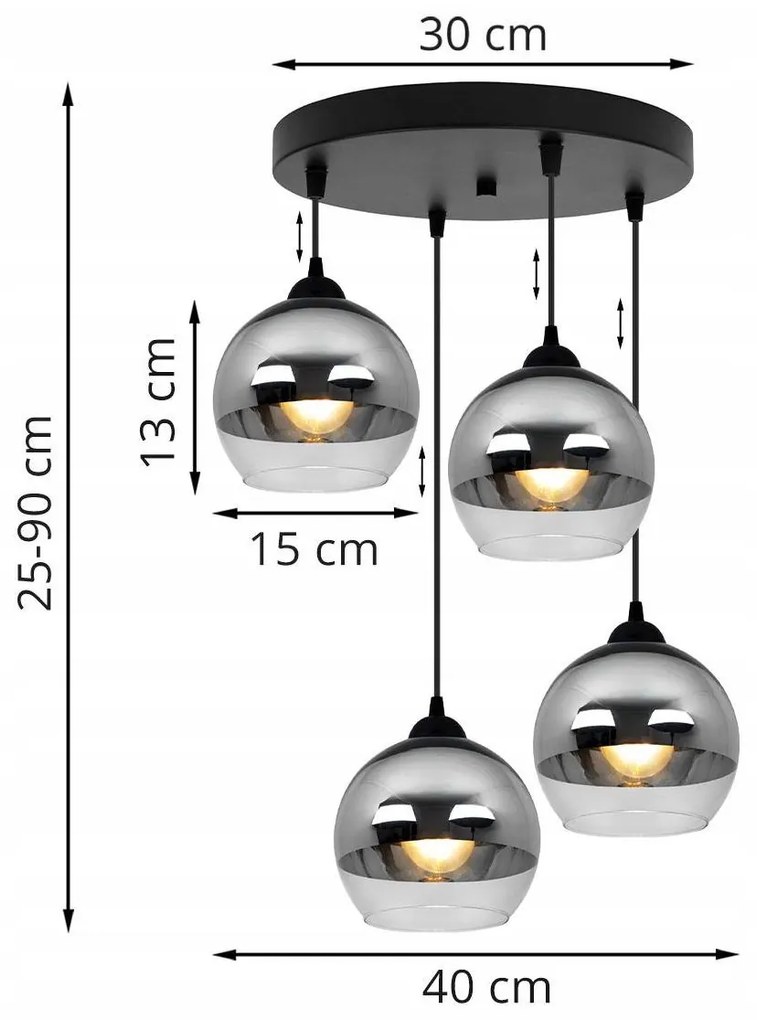 Závěsné svítidlo BERGEN, 4x chromové/transparentní skleněné stínítko (fi 15cm), O