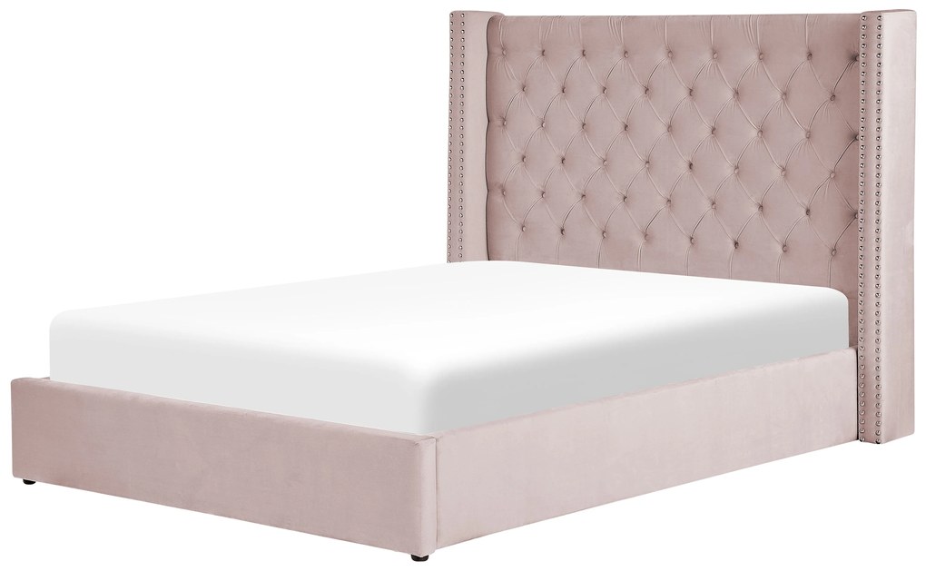 Sametová postel s úložným prostorem 160 x 200 cm růžová LUBBON Beliani
