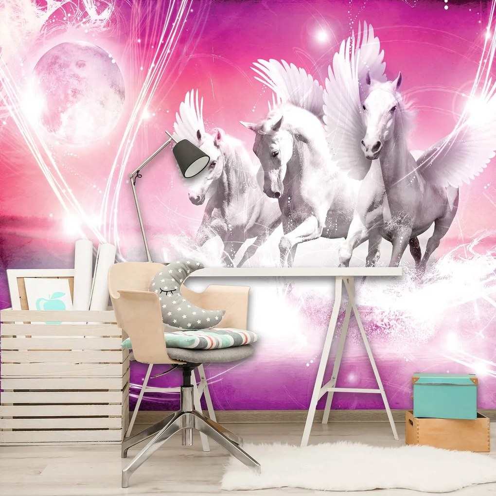 Fototapeta - Pegasus na růžovém pozadí (152,5x104 cm)