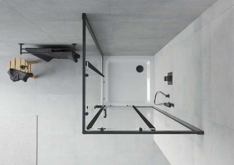 Mexen Rio čtvercová sprchová kabina 90 x 90 cm, průhledná, černá + vanička Flat, bílá - 860-090-090-70-00-4010B