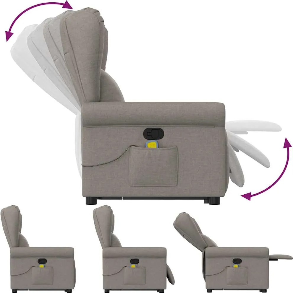 Zvedací masážní polohovací křeslo taupe textil 3303391