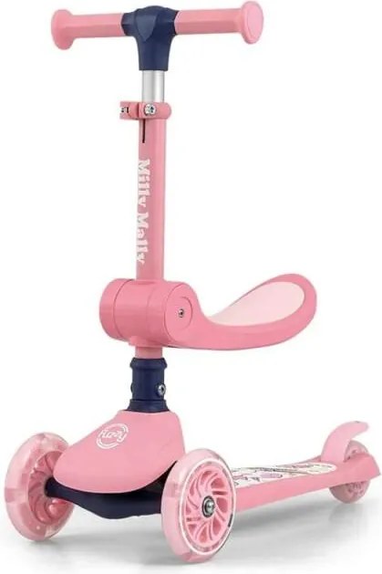 Tříkolová balanční koloběžka-scooter se sedátkem FUZZY Milly Mally pink