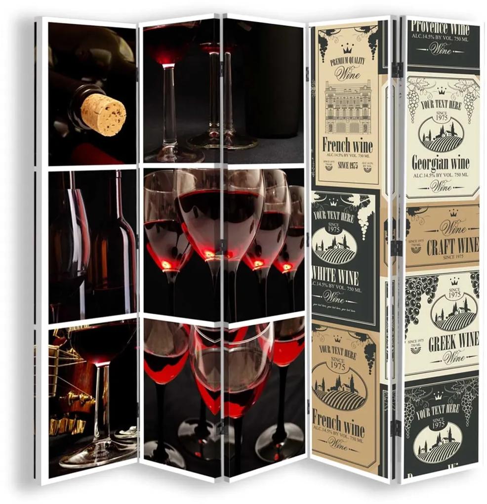 Ozdobný paraván, Variace na téma víno - 180x170 cm, pětidílný, korkový paraván