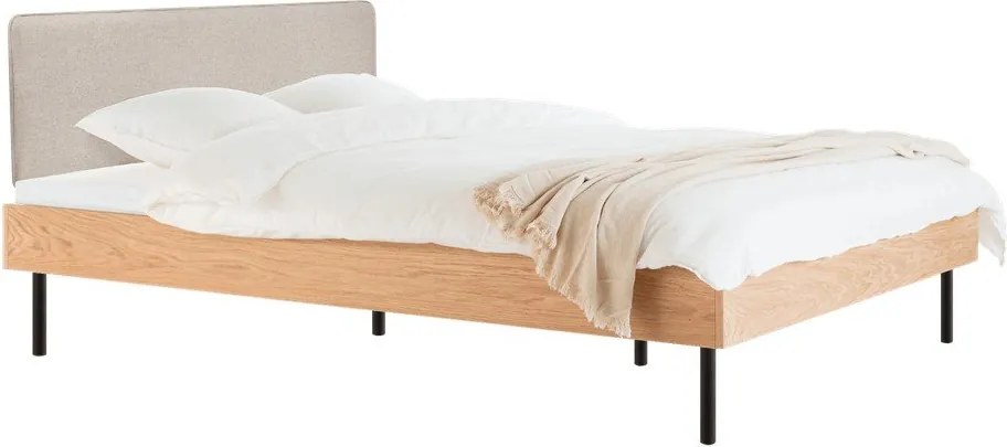 Čalouněná/z dřevotřísky dvoulůžková postel v dekoru dubu s roštem 140x200 cm v přírodní barvě Streiko – noo.ma