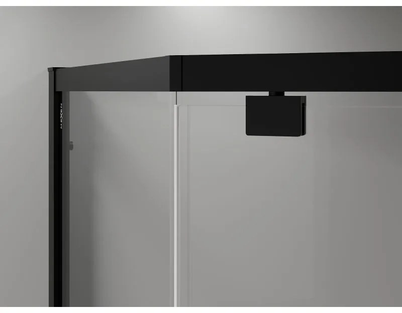 Mexen Exo, pětiúhelníkový sprchový kout s výklopnými dveřmi 80 x 80 cm, 6mm čiré sklo, černý profil, 812-080-080-70-00