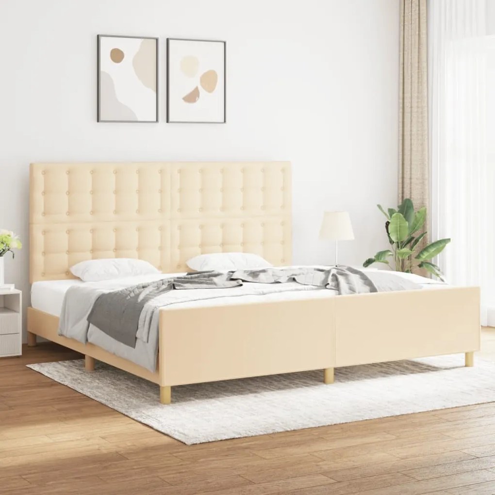 Rám postele bez matrace krémový 200 x 200 cm textil 3125410