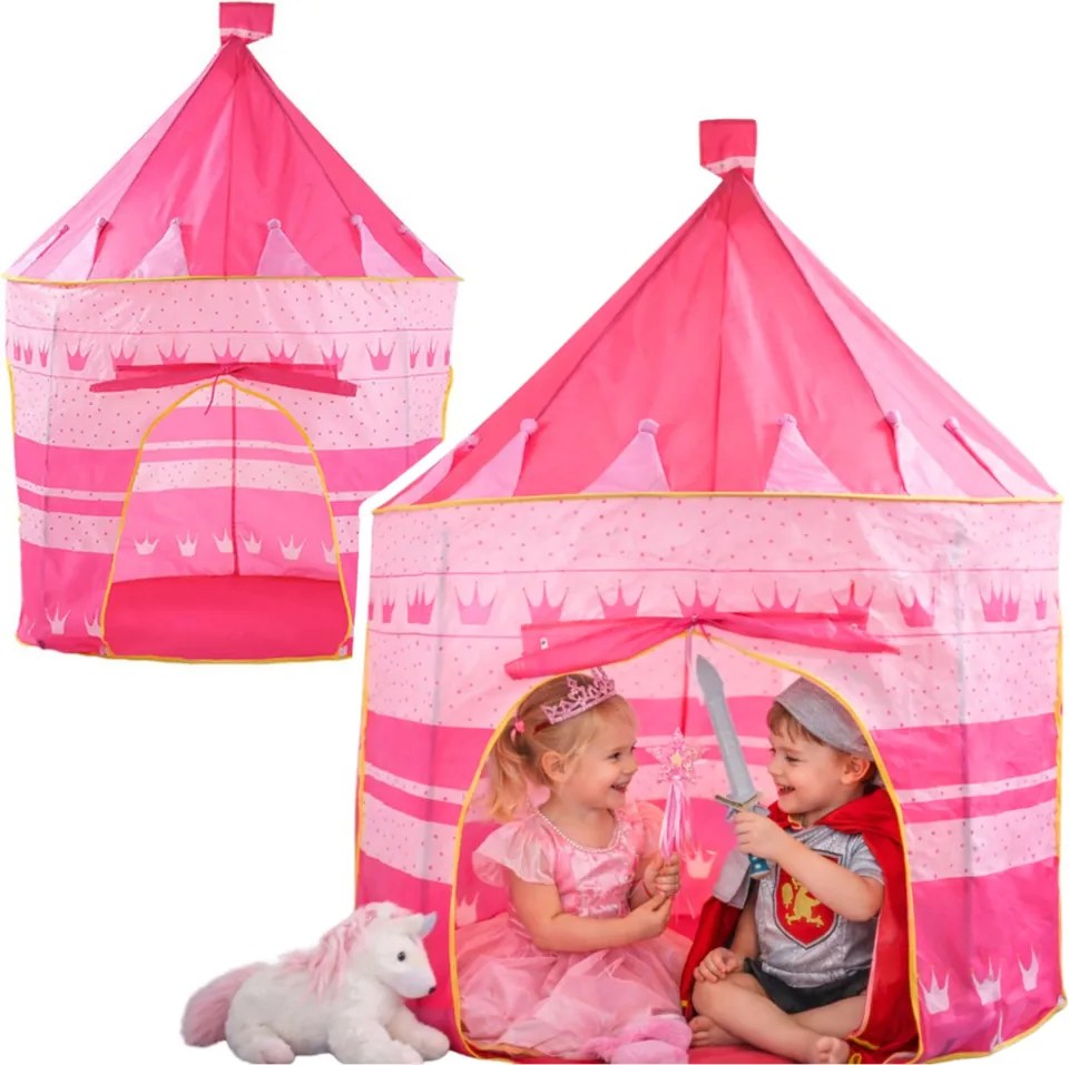 LEAN Toys Dětský stan domeček Palác princezny, růžový 135 x 105 cm