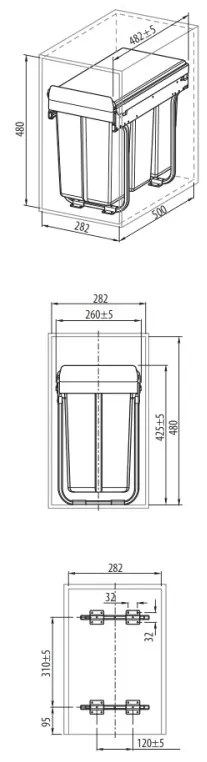In-Design Odpadkový koš GATOR šířka 300 mm Členění odpadkového koše: 1x10l + 1x20l
