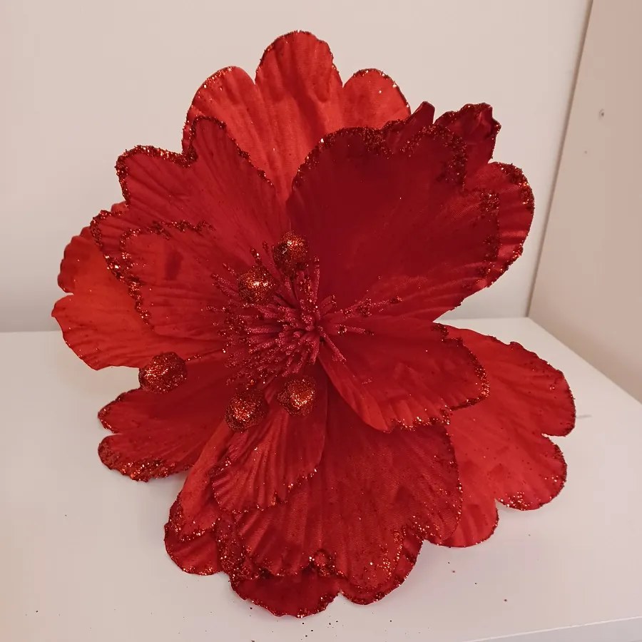 Dekorace umělý květ, 47 cm, červená