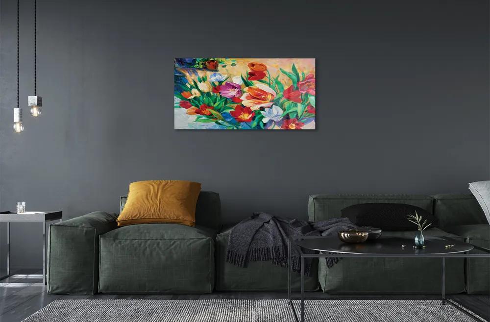 Obraz na skle květiny 120x60 cm