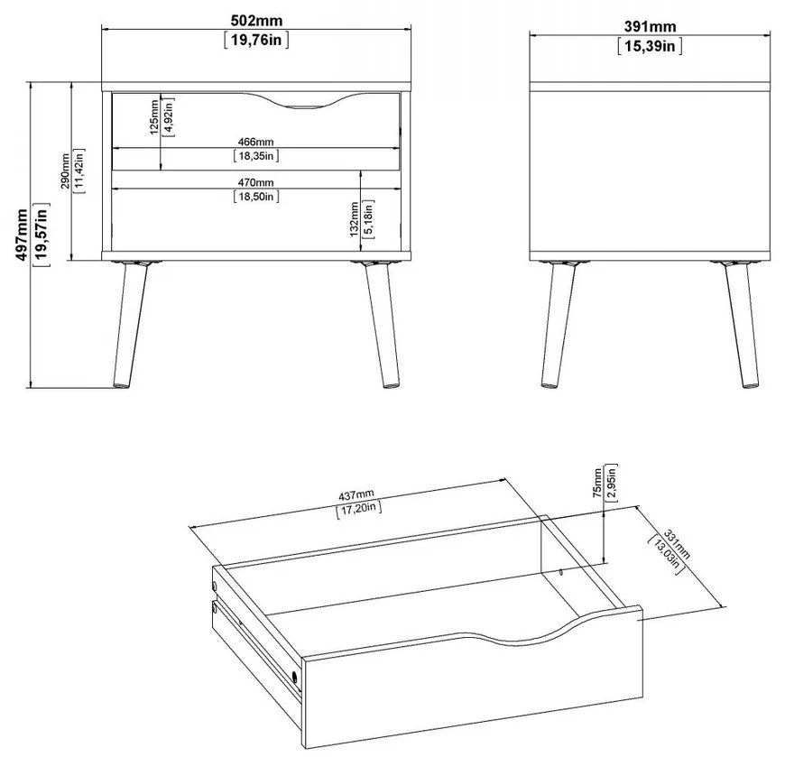Noční stolek Retro, bílá / dub sonoma
