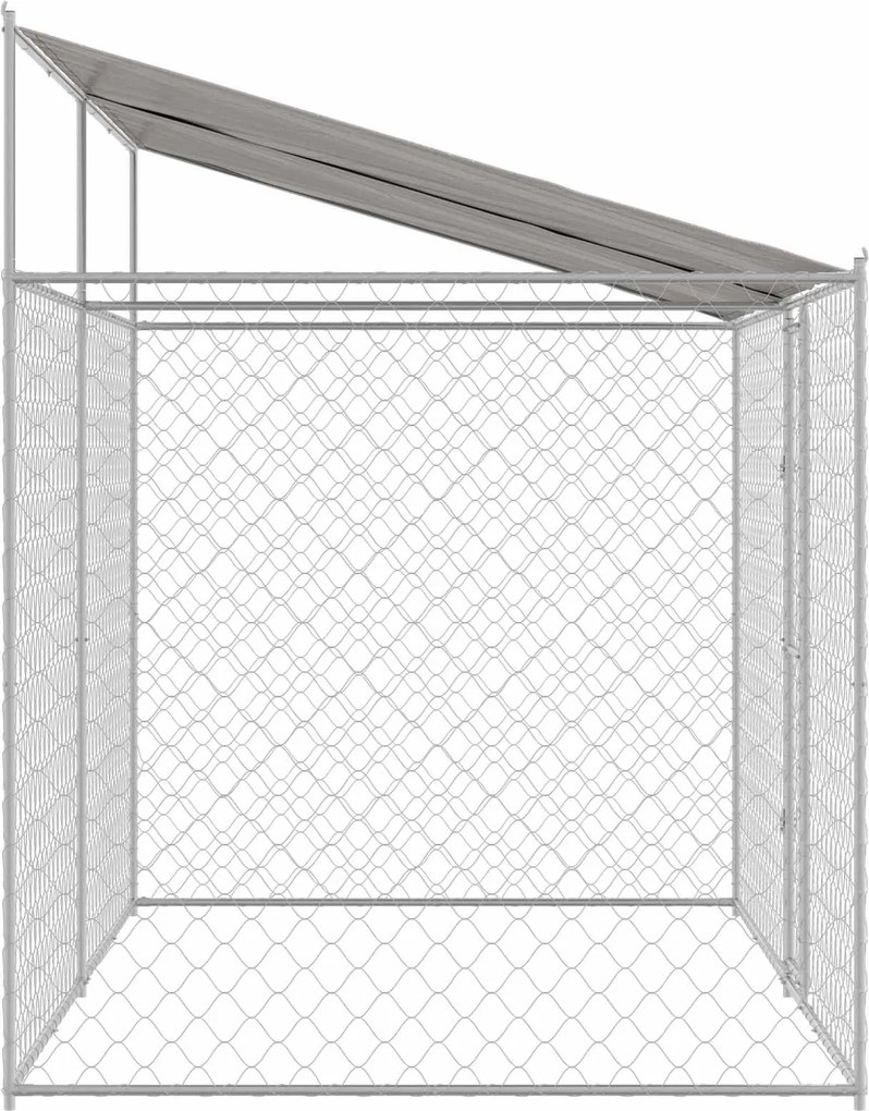 Psí klec s střechou Stříbrná 400 x 200 x 256 cm Ocel a PE 3368301