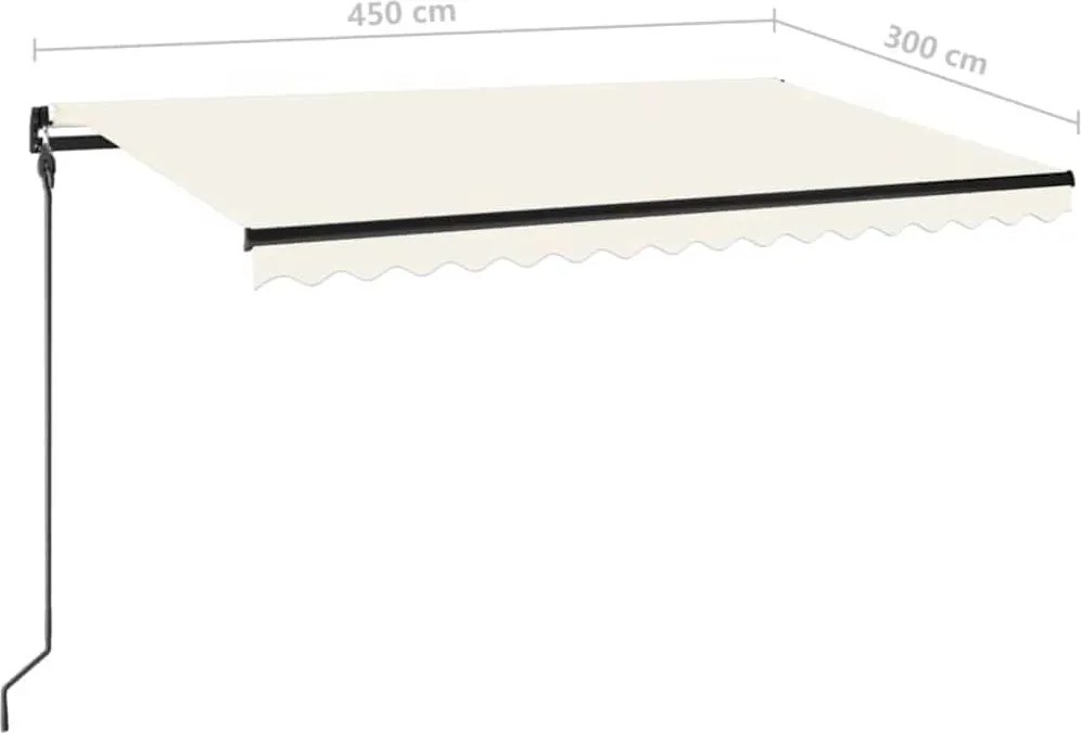 Ručně zatahovací markýza s LED světlem 450 x 300 cm krémová 3069122