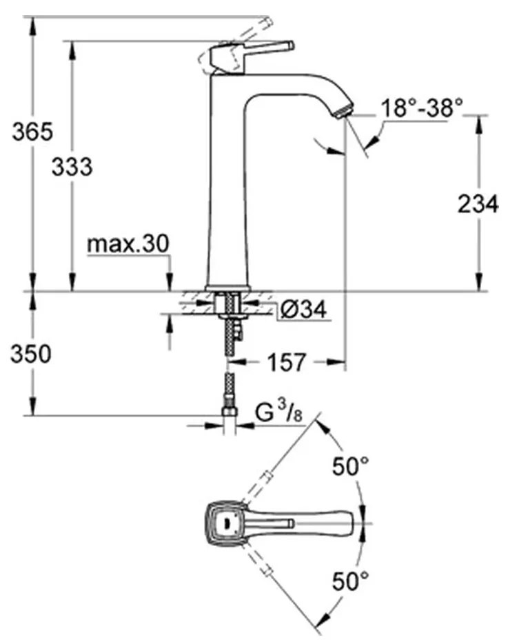 Grohe Grander - umyvadlová baterie vysoká, výška 33 cm, pákové ovládání, chrom 23313000