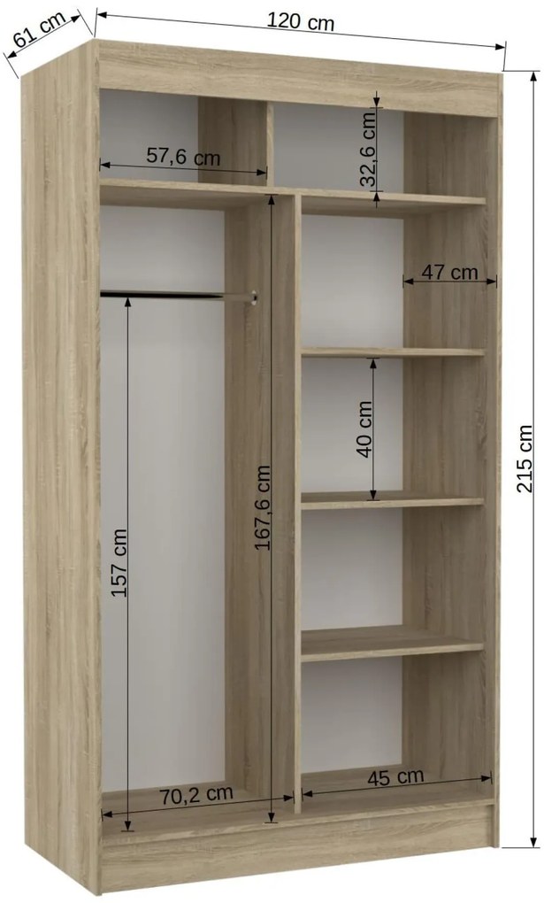 Šatní skříň s posuvnými dveřmi Gilton - 120 cm Barva: Černá