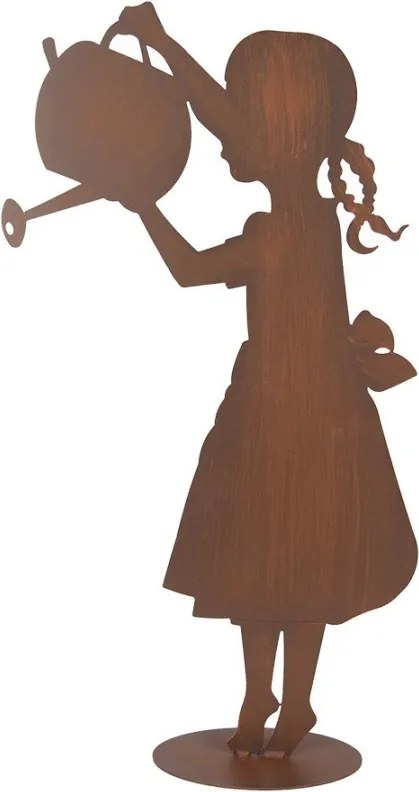 Rezavá kovová dekorace děvče s konvičkou - 36*12*62 cm