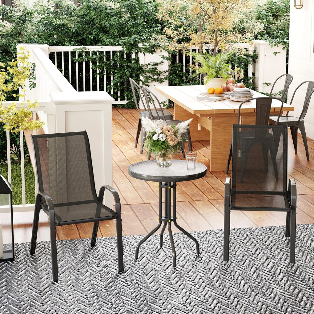 Outsunny zahradní lounge set 3 kusy, 2 skládací křesla a konferenční stolek s tvrzeným sklem, textilénová látka, pro terasu, balkon, černá | Aosom