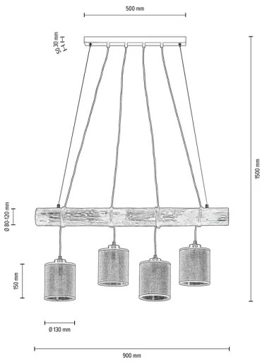 Spot-Light 68859456 - Lustr na lanku NEGRO 4xE27/25W/230V borovice