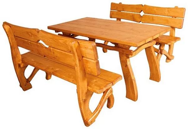 DREWMAX Zahradní stůl z masivního smrkového dřeva 150 x 72 x 80 cm - OŘECH + LAK