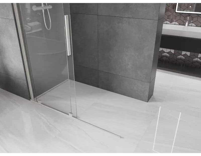 Mexen Velar, sprchová zástěna s posuvnými dveřmi Walk-in 130 x 200 cm, 8mm čiré sklo, broušená ocel, 871-130-000-03-97