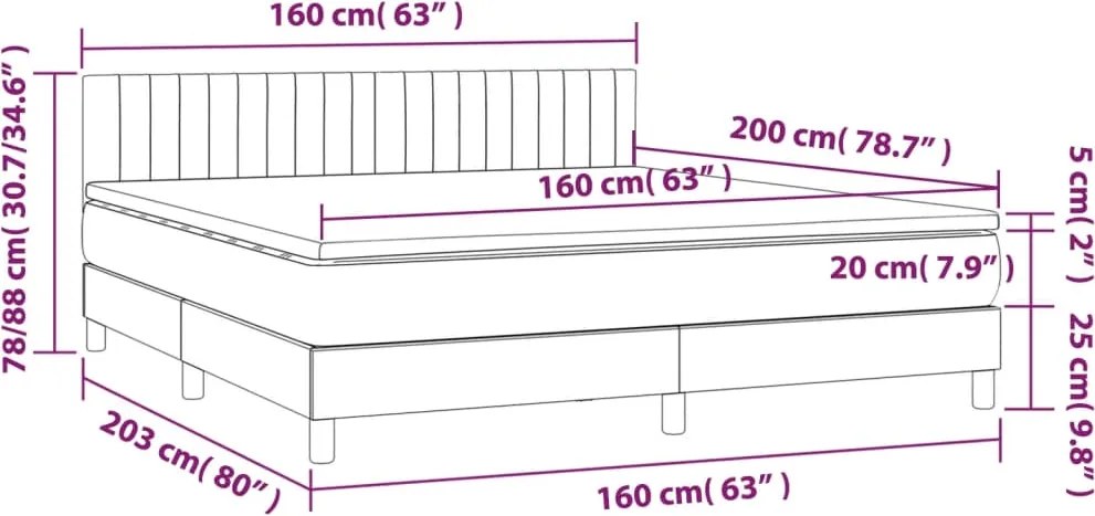 Box spring postel s matrací světle šedá 160x200 cm samet 3141431