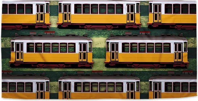 Sablio Ručník Lisabonské historické tramvaje Zelený Pattern - 30x50 cm