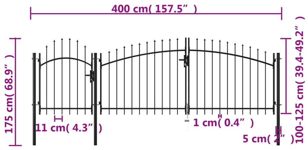 vidaXL Marketos Zahradní brána Woerden ocel 1,25 x 4 m černá