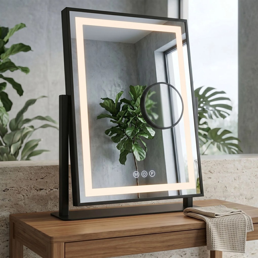 Rea Kosmetické zrcadlo 30x40 cm s regulovatelným LED osvětlením HOM-01805 černé