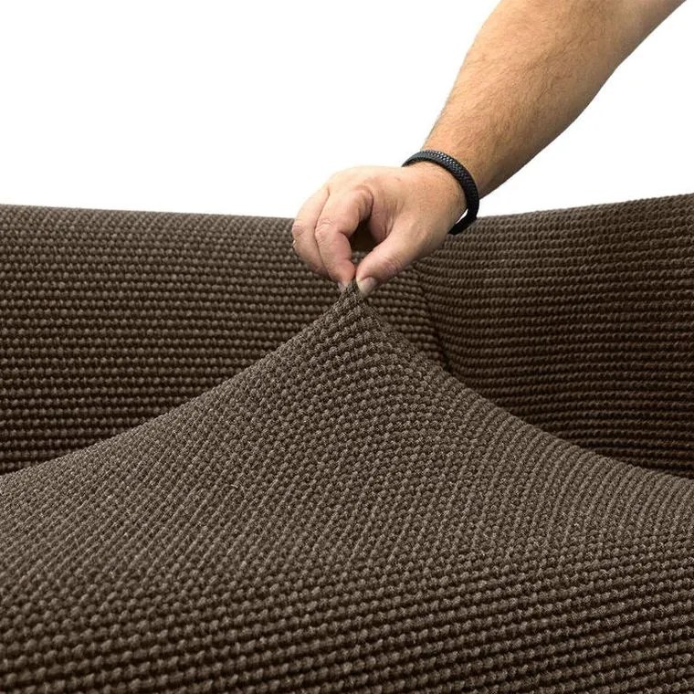 Super strečové potahy NIAGARA tabáková křeslo s dřevěnými rukojeťmi (š. 50 - 80 cm)