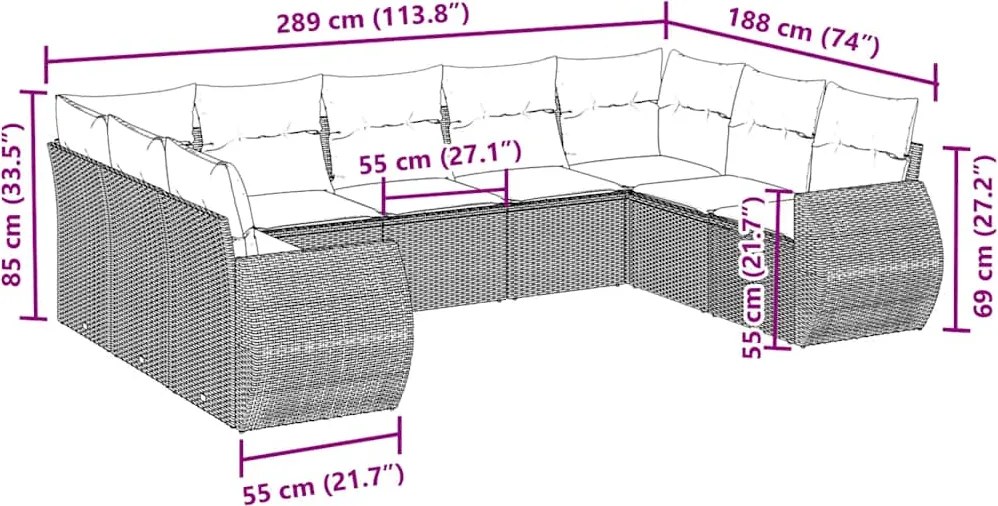 9dílná zahradní sedací souprava s poduškami černá polyratan 3254133