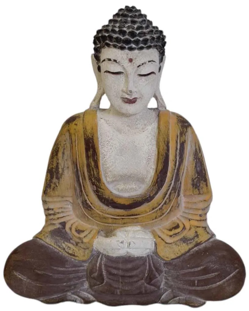 Buddha žlutý s patinou 2 25 cm