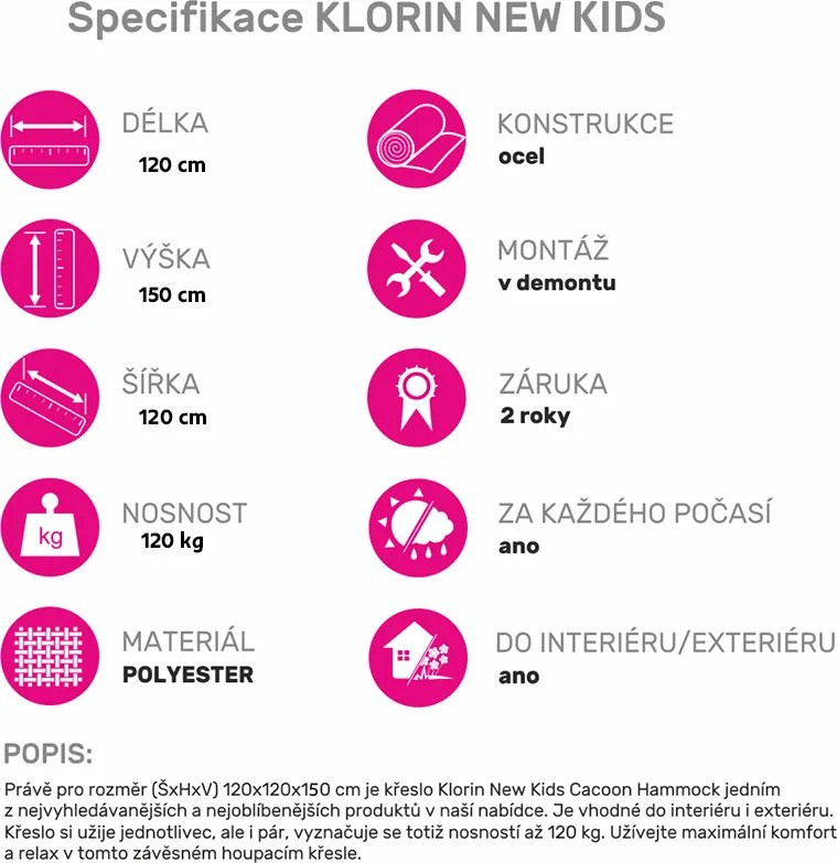 Závěsné houpací křeslo, světle šedá, KLORIN NEW KIDS CACOON HAMMOCK