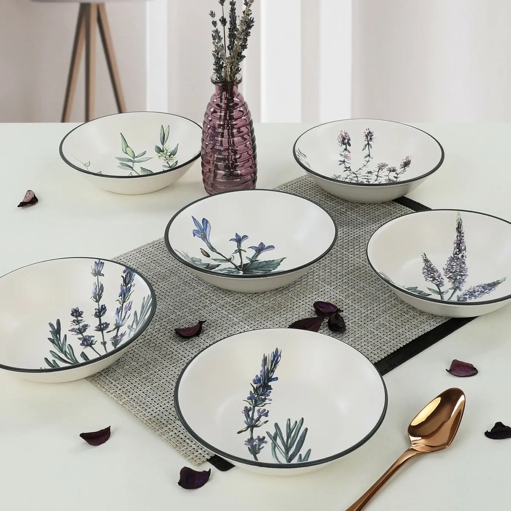 Sada 6 kameninových hlubokých talířů Herbal 18 cm