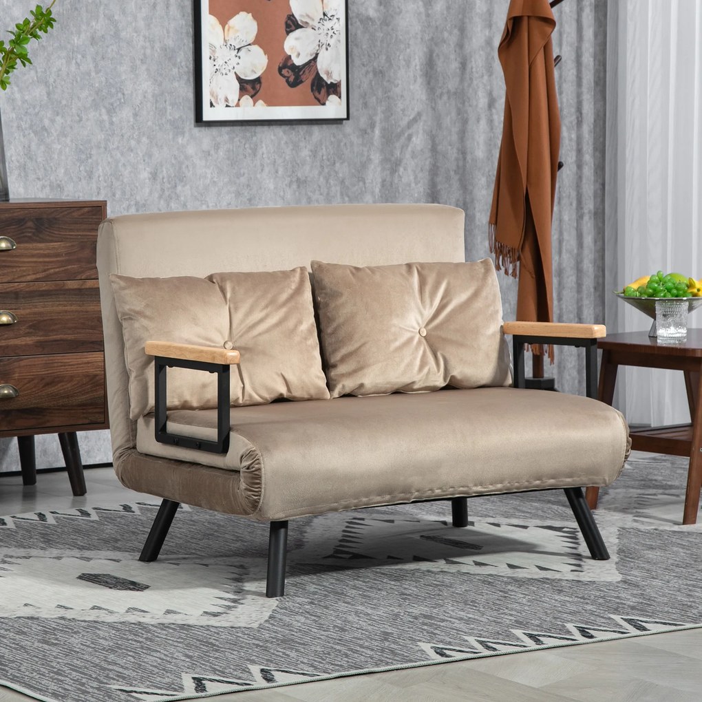 HOMCOM 2místná pohovka s funkcí spaní, 102x73x81cm, s opěradlem nastavitelným v pěti směrech, přehozové polštáře, protiskluzové nožičky, sametový vzh…