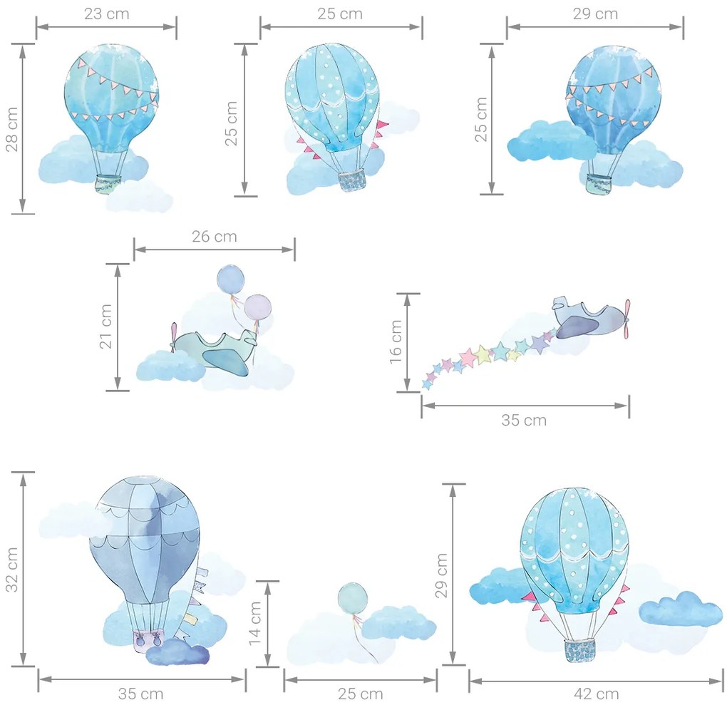 Nálepky na stěnu do dětského pokoje BALÓNY modré