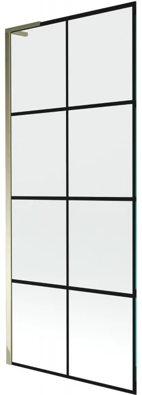 Mexen Next L, 1-křídlová vanová zástěna 80 x 150 cm, 6mm čiré sklo-černý vzor, zlatý lesklý profil, 895-080-000-03-77-50