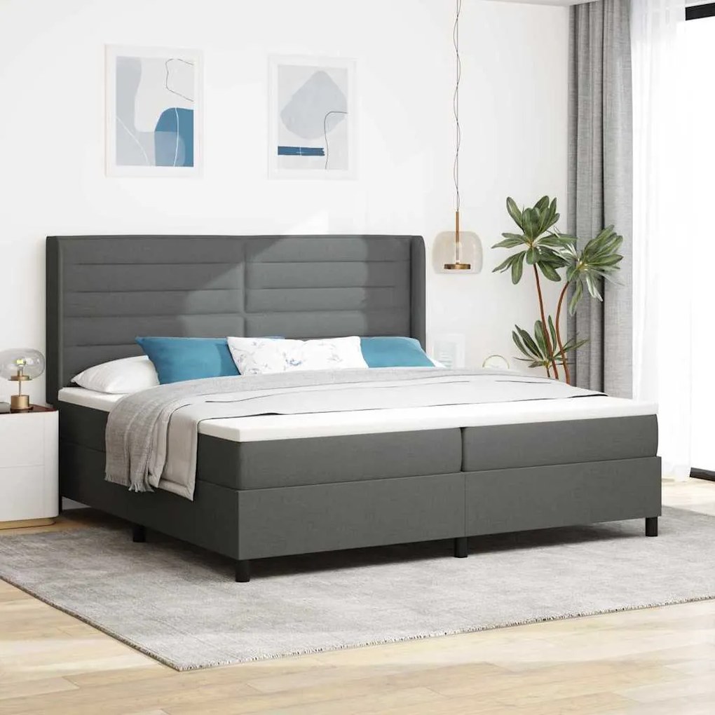 Postel s boxspringem s polštářem Tmavě šedá 200 x 200 cm textil 3341603