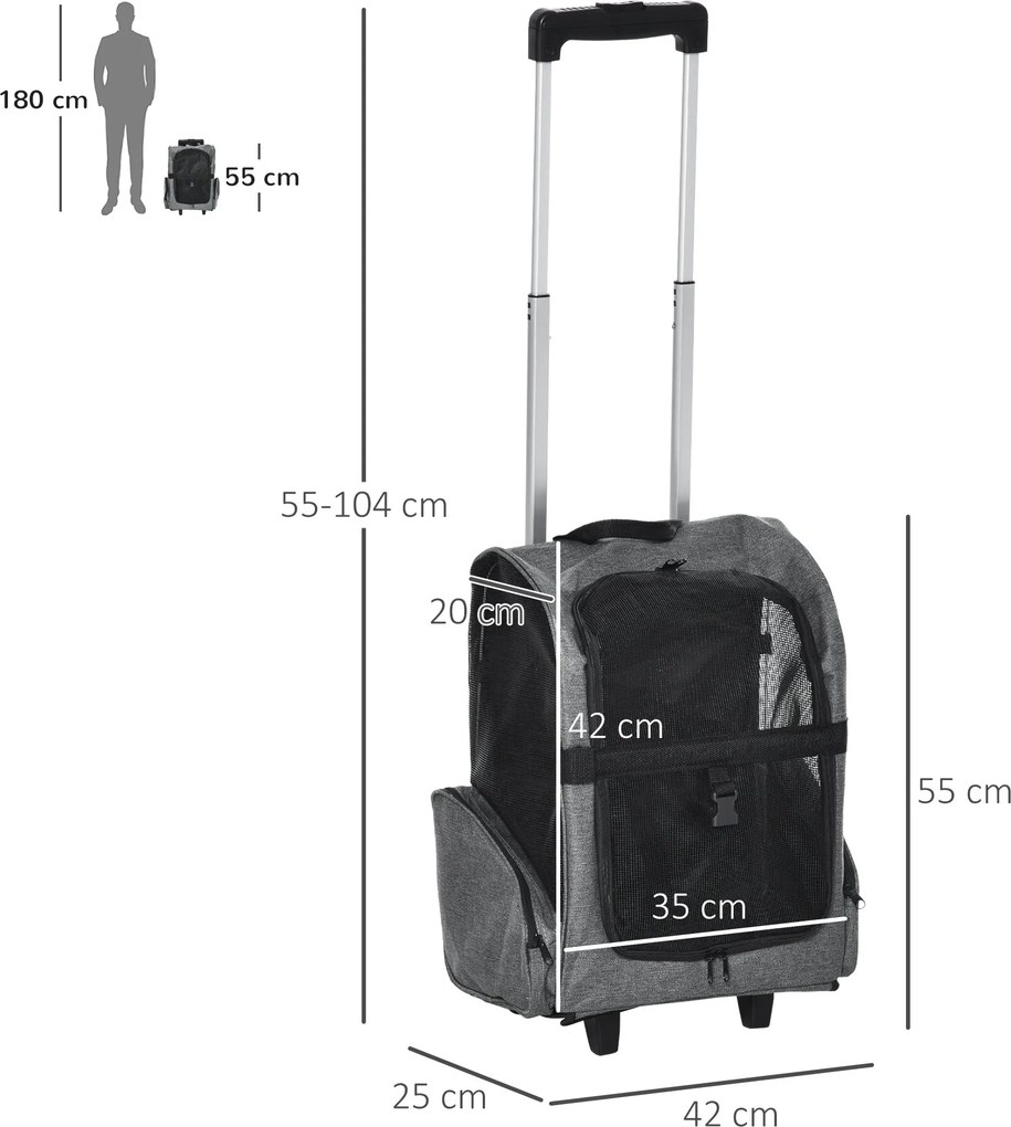 PawHut 2-v-1 Přenosná Taška pro Mazlíčky s Koly a Hliníkovou Rukojetí - 16,5x9,8x21,7 palců