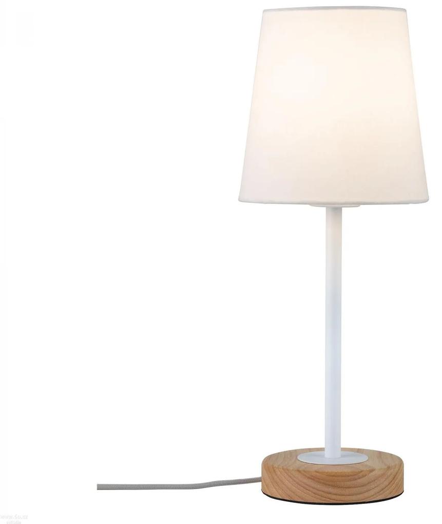Paulmann 79636 Neordic Stellan, stolní lampička ze dřeva, kovu a bílé látky, 1x20W LED E27, výška 40cm