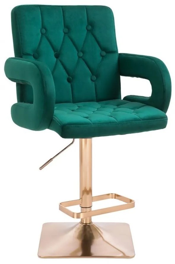 LuxuryForm DESIGN Barová židle  BOSTON VELUR na zlaté hranaté podstavě - zelená