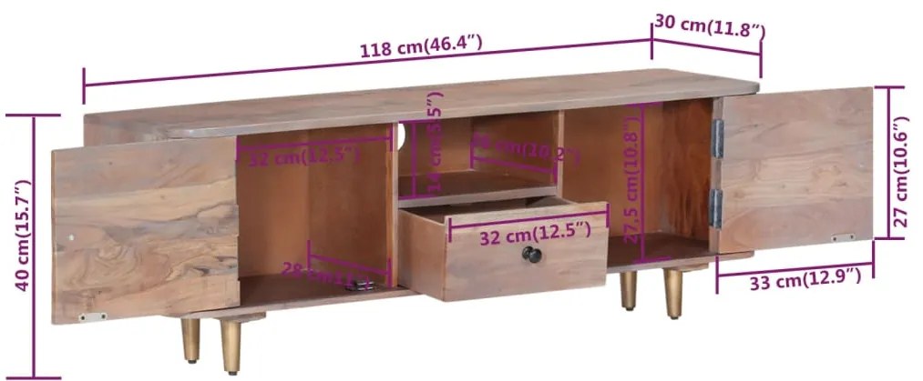vidaXL Marketos TV stolek 118 x 30 x 40 cm masivní akáciové dřevo