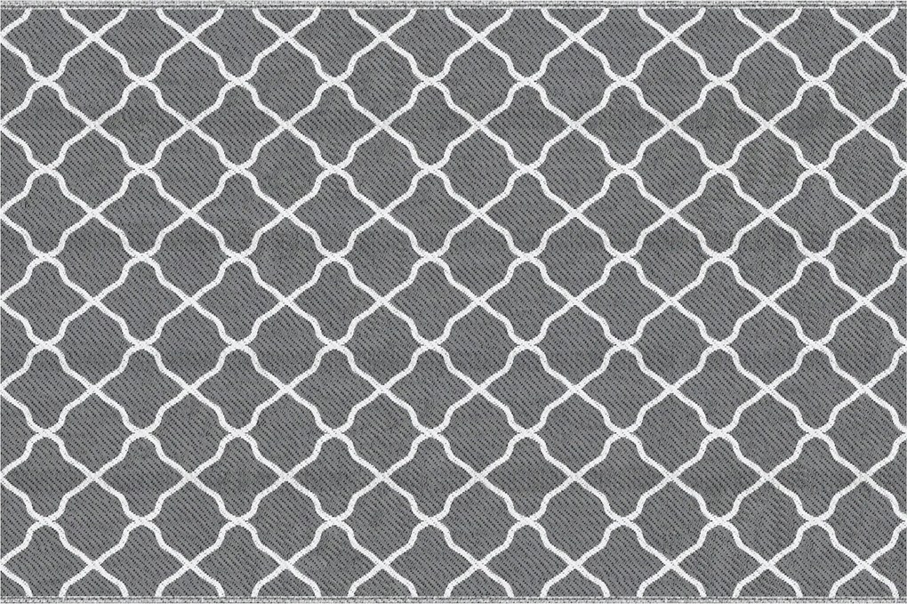 Outsunny Zahradní Koberce 182x274 cm Reverzibilní Koberec se Geometrickým Vzorem Voděodolný pro Terasu, Balkon, Patio, Kempování a Pláž Šedý a Bílý |
