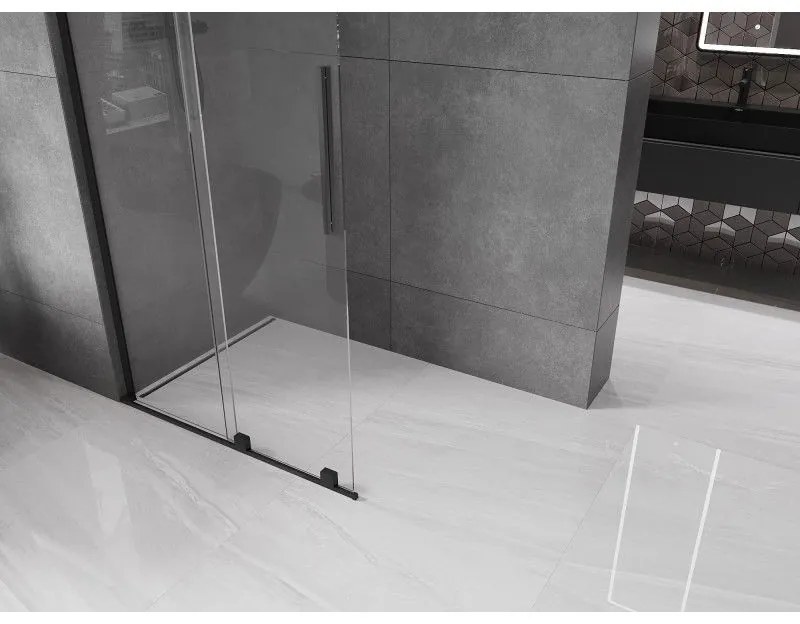 Mexen Velar L, posuvná sprchová zástěna Walk-in 110 x 200 cm, 8mm čiré sklo, černá matná, 871-110-003-03-70
